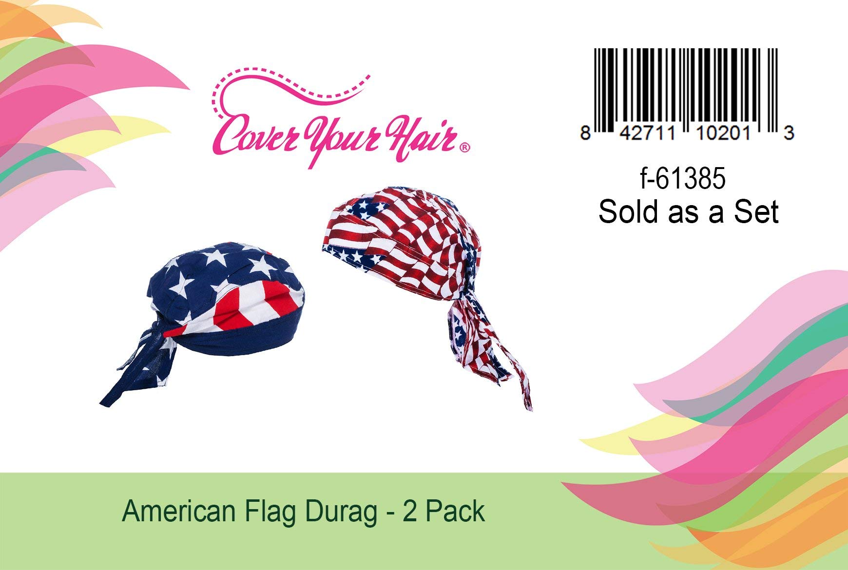 CoverYourHair American Flag Durag - USA Doo Rag - Dew Rags for Men - Patriotic Skull Caps - American Flag Headbands (2 Pack Dew Rags)