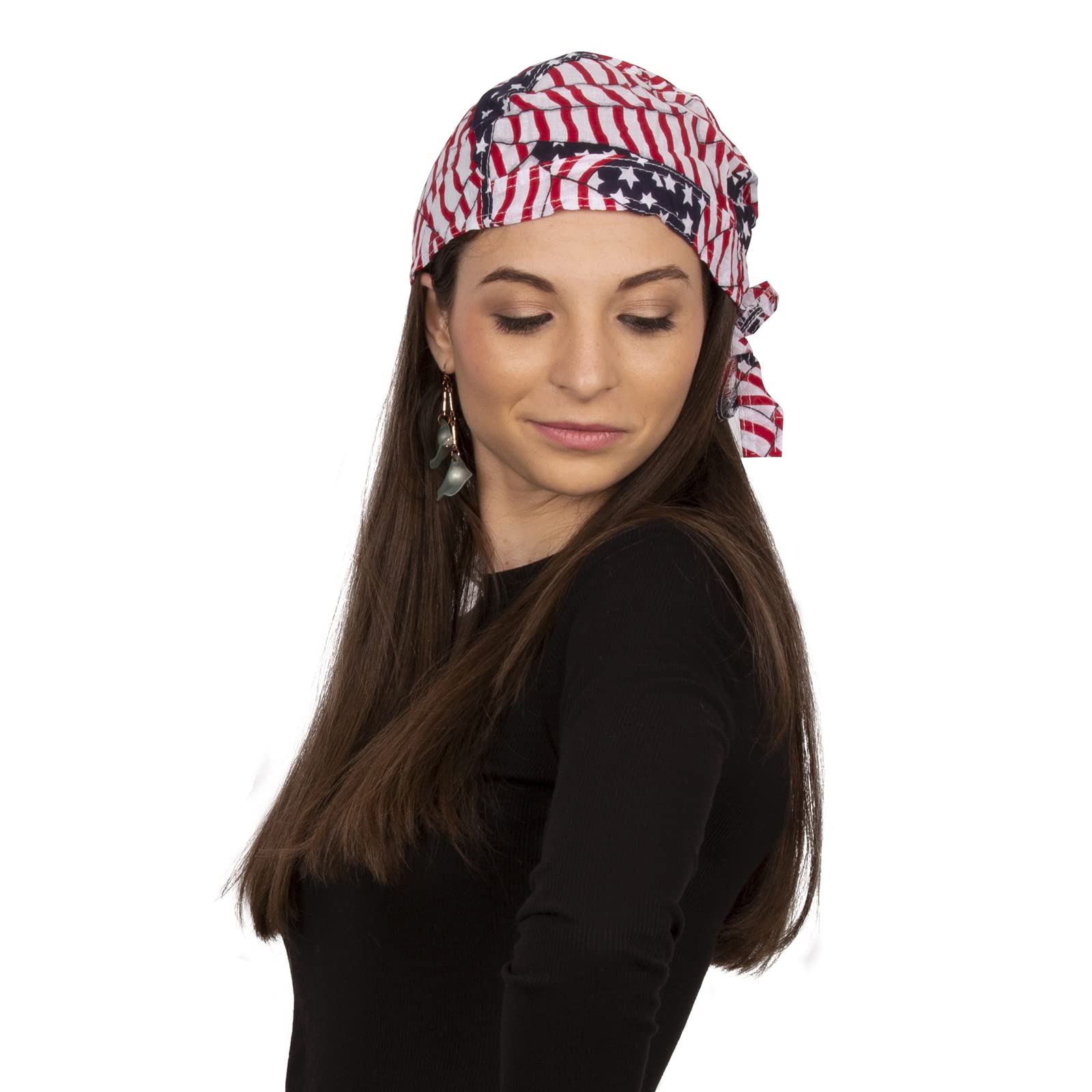 CoverYourHair American Flag Durag - USA Doo Rag - Dew Rags for Men - Patriotic Skull Caps - American Flag Headbands (2 Pack Dew Rags)