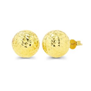 solid 14k yellow gold diamond cut ball stud earrings with 14k gold backs, 12mm