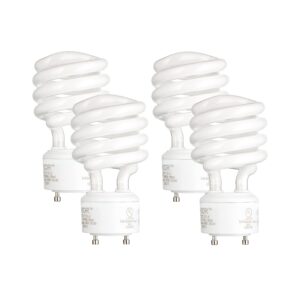 kor (pack of 4) 23 watt mini spiral - gu24 base - (100w equivalent) - t2 mini-twist - cfl light bulb (bright white (5000k))