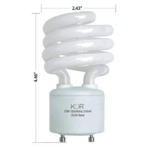 KOR (Pack of 4) 23 Watt Mini Spiral - GU24 Base - (100W Equivalent) - T2 Mini-Twist - CFL Light Bulb (Bright White (5000K))