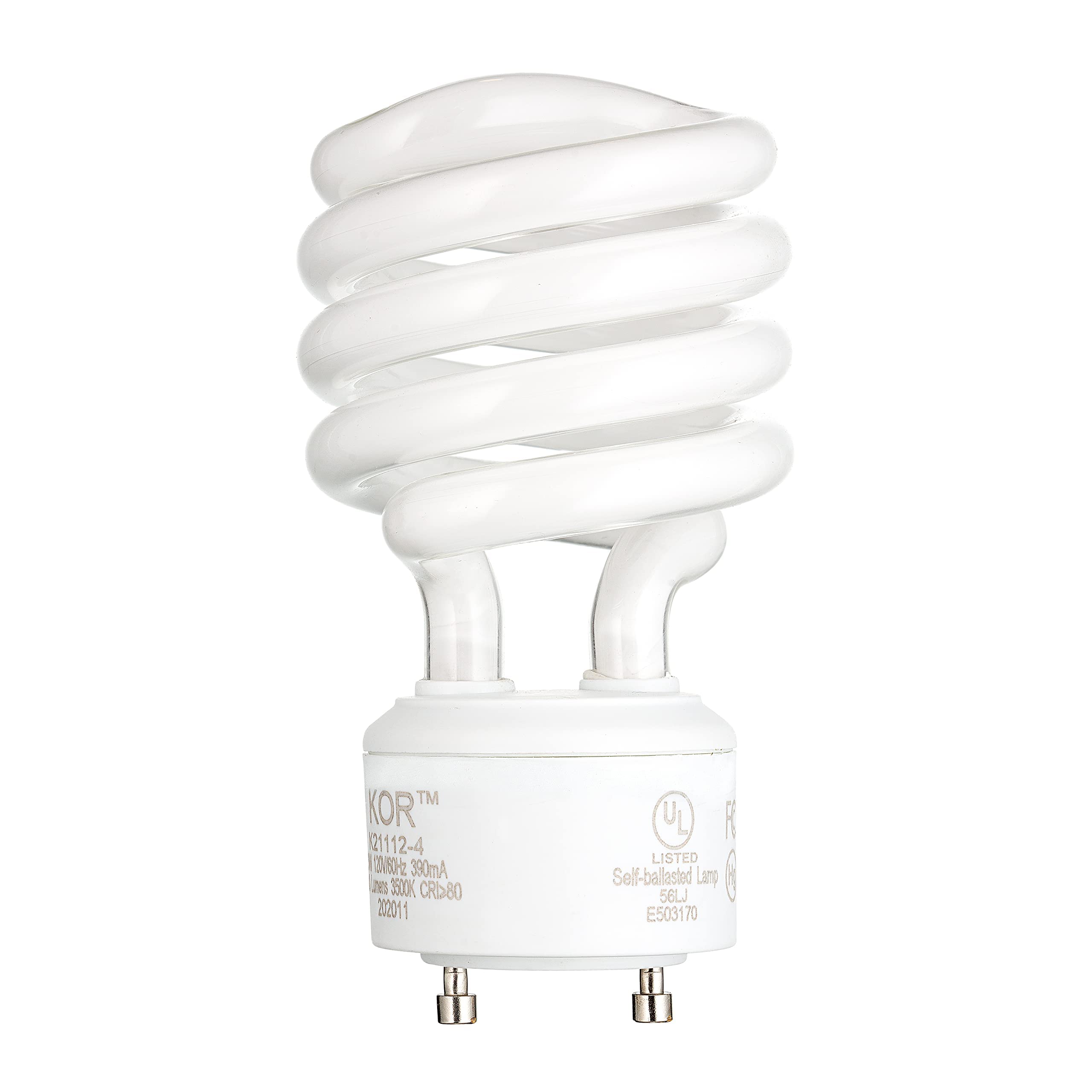 KOR (Pack of 4) 23 Watt Mini Spiral - GU24 Base - (100W Equivalent) - T2 Mini-Twist - CFL Light Bulb (Bright White (5000K))