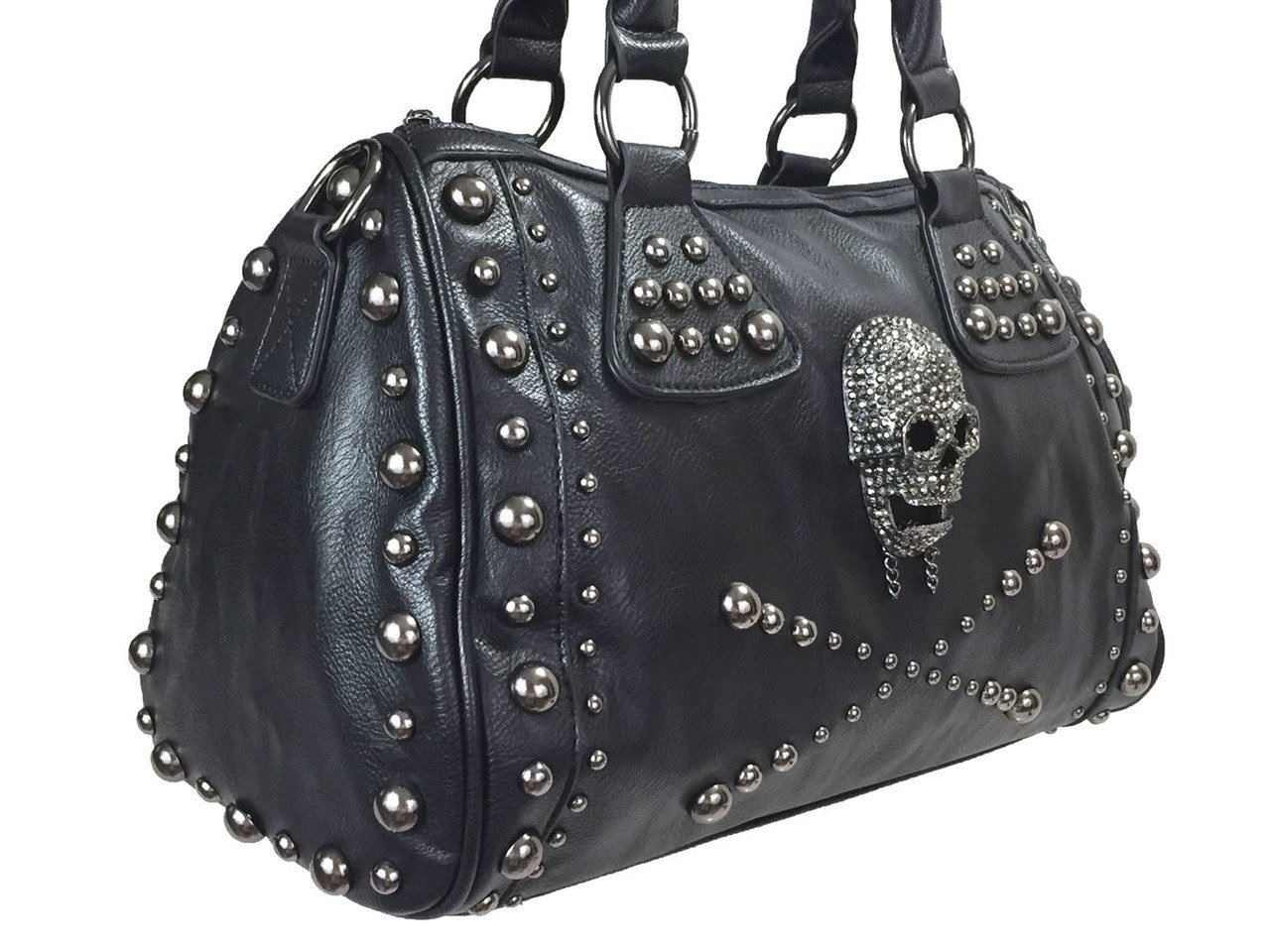 Zzfab Studded Skull Purse Satchel Black