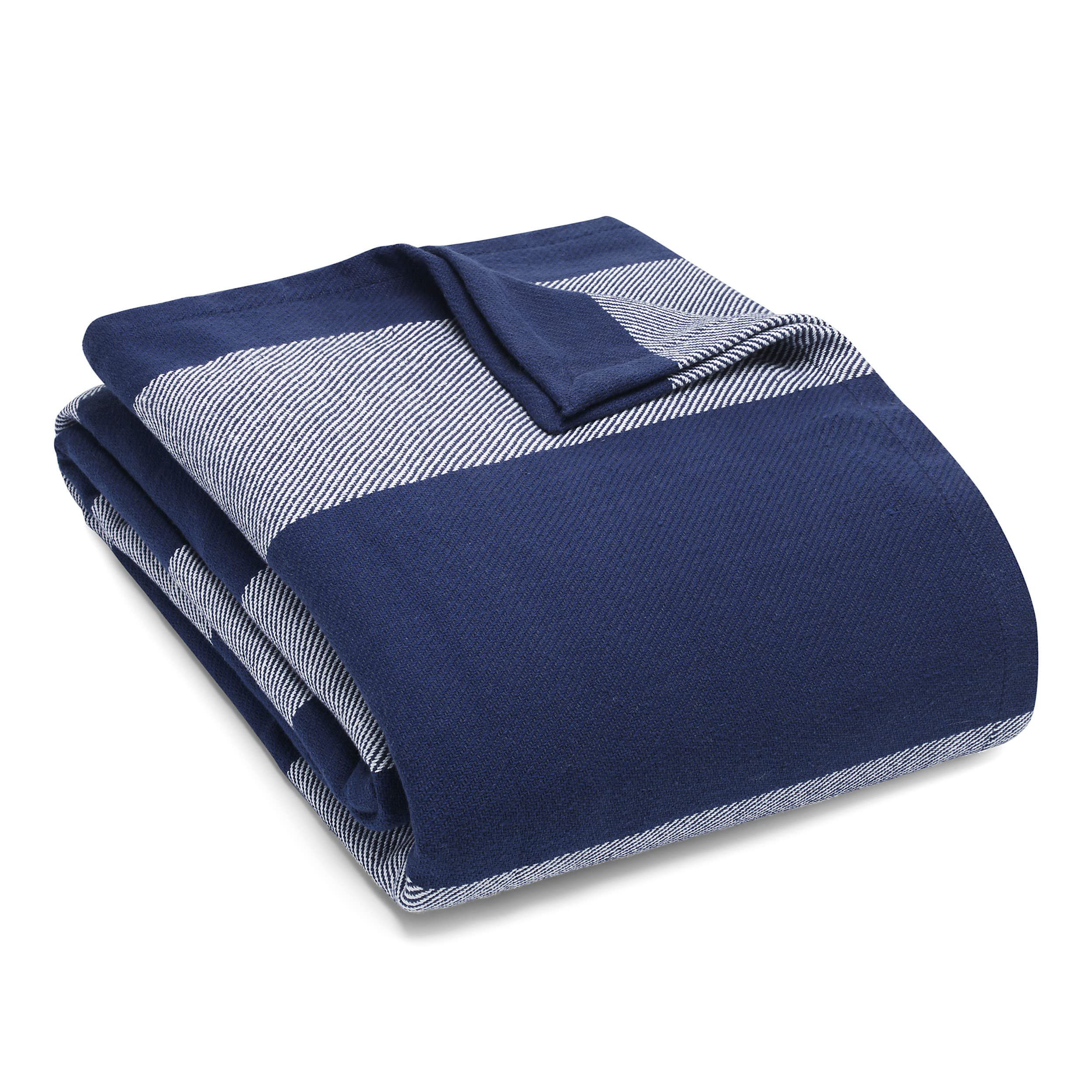 Eddie Bauer - King Blanket, Lightweight Cotton Bedding, Home Decor for All Seasons (Boylston Navy Stripe, King)