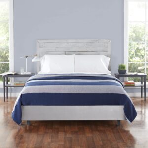 Eddie Bauer - King Blanket, Lightweight Cotton Bedding, Home Decor for All Seasons (Boylston Navy Stripe, King)