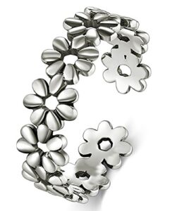 925 sterling silver toe ring, boruo daisy flower hawaiian adjustable band ring