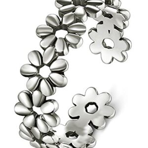 925 Sterling Silver Toe Ring, BoRuo Daisy Flower Hawaiian Adjustable Band Ring