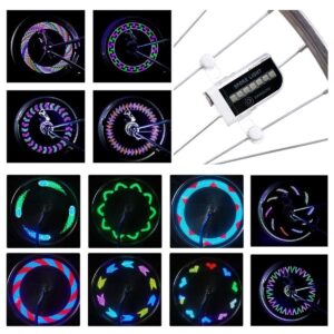 daway led bike wheel lights - a12 waterproof cool bicycle tire light (2 pack), safety spoke lights for kids adults boys girls christmas gifts, 30 fun bright patterns, auto & manual dual switch