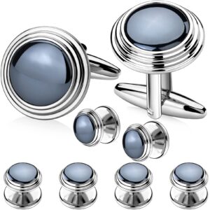 cufflinks and tuxedo studs set with gift box, silver and gold tone cuff links for men's shirt wedding business