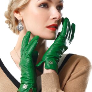 NappaNovum Women's Classic Italian Nappa Leather Gloves Lambskin Winter Comfort Lining Fashion Gloves (Touchscreen or Non-Touchscreen) (M, Green)