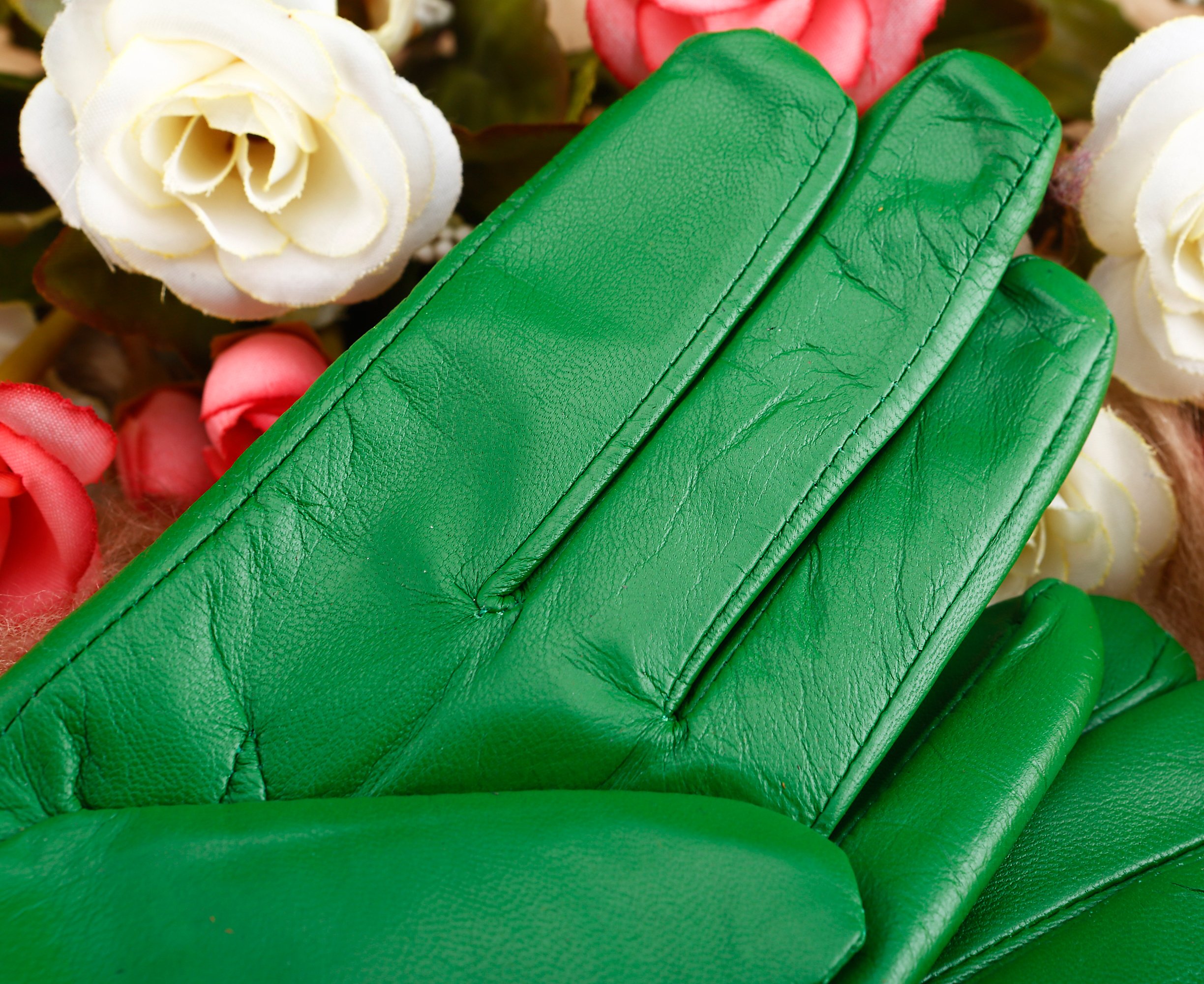 NappaNovum Women's Classic Italian Nappa Leather Gloves Lambskin Winter Comfort Lining Fashion Gloves (Touchscreen or Non-Touchscreen) (M, Green)