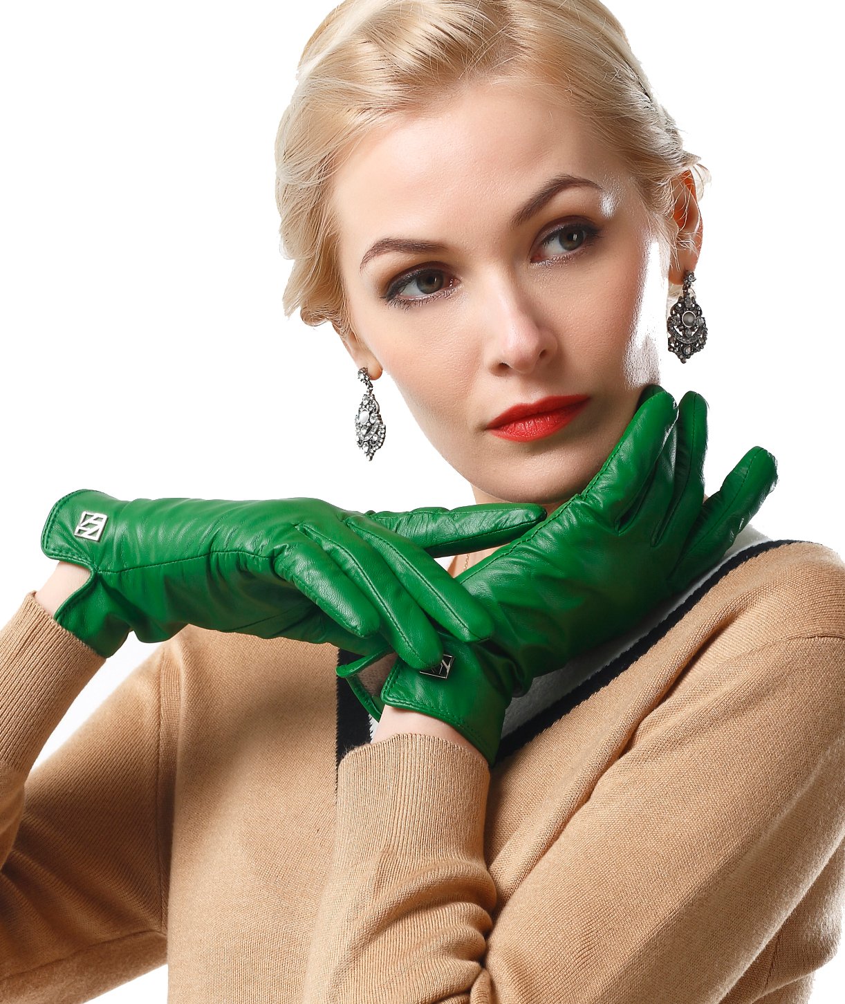 NappaNovum Women's Classic Italian Nappa Leather Gloves Lambskin Winter Comfort Lining Fashion Gloves (Touchscreen or Non-Touchscreen) (M, Green)