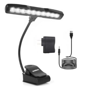 vshinic music stand light,clip on piano lights 10 led orchestra light,fully adjustable no flicker for piano,book reading, mixing table, dj, craft work (powered by aa batteries, ac adapter)