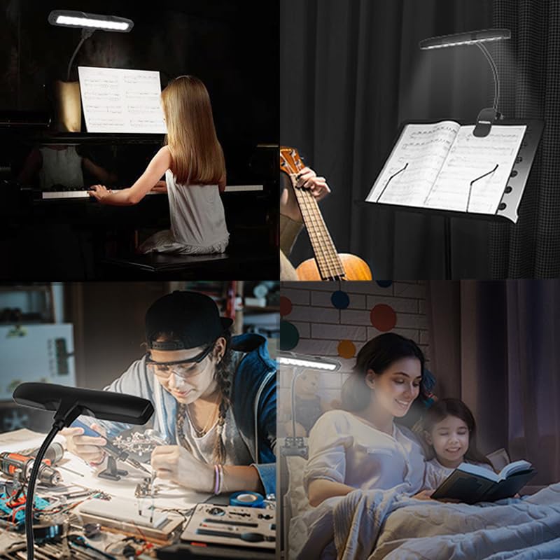 Vshinic Music Stand Light,Clip On Piano Lights 10 LED Orchestra Light,Fully Adjustable No Flicker for Piano,Book Reading, Mixing Table, DJ, Craft Work (Powered by AA Batteries, AC Adapter)