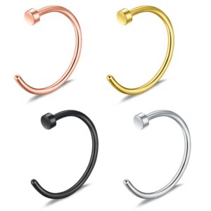 ruifan 4pcs mix color stainless steel body jewelry piercing earrings nose hoop ring unisex 22 gauge 8mm