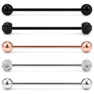 ruifan 5pcs 14g mix color crystal ball stainless steel industrial barbell earring cartilage body piercing jewelry 1 1/2 inch(38mm) - style 2#