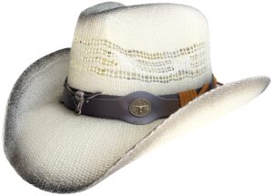 enimay western outback cowboy hat men's women's style straw felt (beige/brown bullhead)