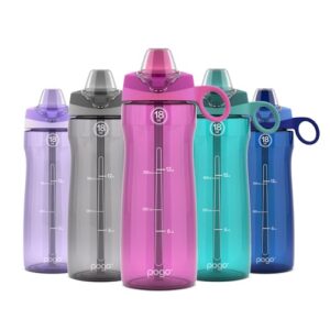 pogo bpa-free tritan plastic water bottle with soft straw lid, 18 oz, fuchsia