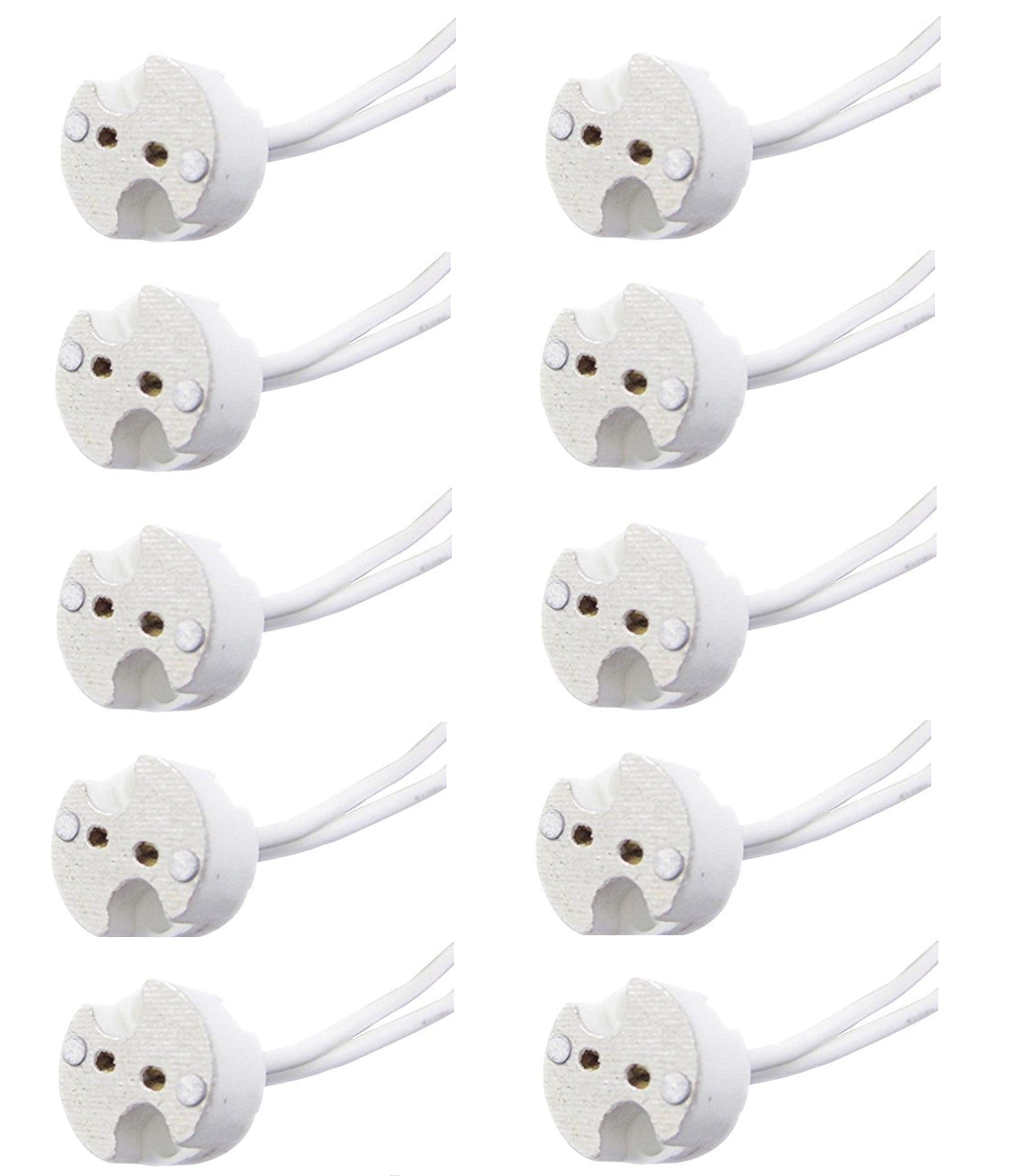 10 Pack Bioluz LED MR16 Socket, GU5.3 Socket, LED Halogen Lamp Ceramic Wire Connector Base Socket Adapter MR16 MR11 G4 GU5.3 Socket (Pack of 10)