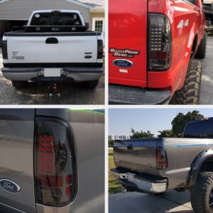 VIPMOTOZ LED Tail Light Lamp Assembly For 1997-2003 Ford F150 & 1999-2007 Ford Superduty F250 F350 Pickup Truck - Metallic Chrome Housing, Smoke Lens, Driver and Passenger Side