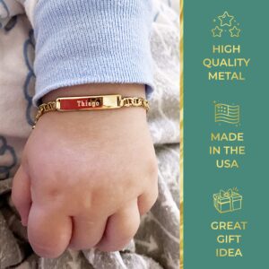 Brilliant Bijou Children's Name Bracelet - ID Engraved Bracelet, 14k Yellow Gold Child Bracelet for Girls and Boys Real Gold ID Bracelet (Not Plated or Filled)