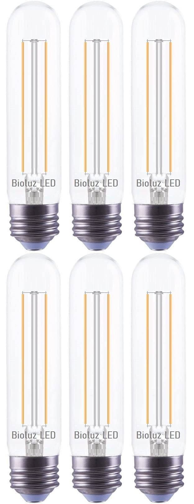 Bioluz LED 94 CRI T10 LED Bulb 40W (Uses only 5W) E26 Base Filament Bulb Soft White 3000K T10 LED Edison Bulb Works with Dimmable or Non-Dimmable UL-Listed Title 20 High Efficacy Lighting 6-Pack