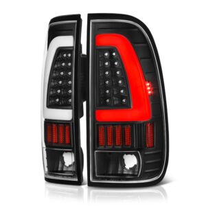 vipmotoz neon tube led tail light lamp assembly for 1997-2003 ford f150 & 1999-2007 ford superduty f250 f350 pickup truck - matte black housing, driver and passenger side