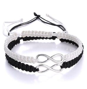 kiokioa couple bracelets his and hers 8 infinity bracelets jewelry for lover wrist (black&white)