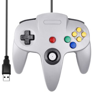 saffun classic n64 controller, n64 wired usb pc game pad joystick, n64 bit usb wired game stick joy pad controller for windows pc mac linux raspberry pi 3 sega genesis higan (grey)