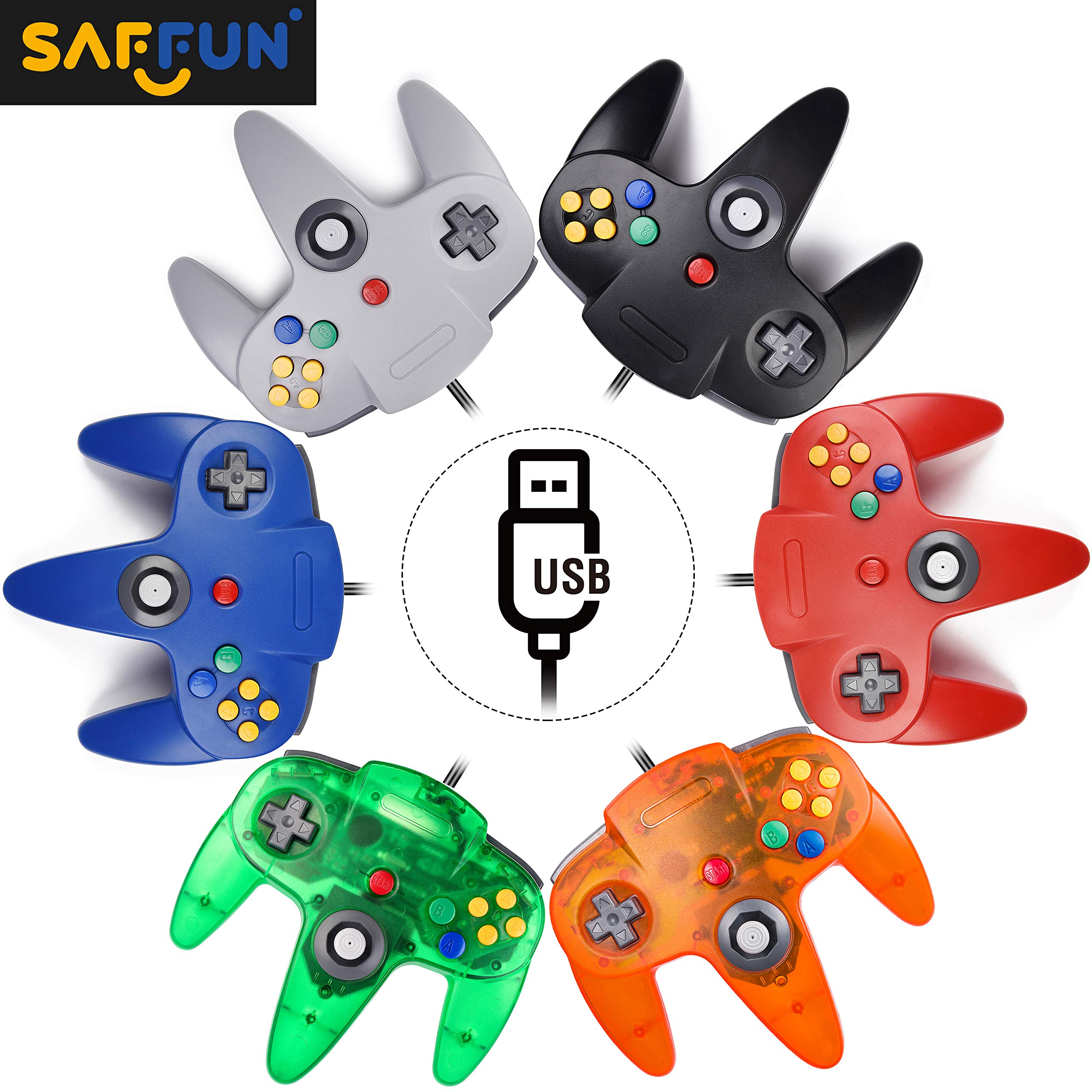 SAFFUN Classic N64 Controller, N64 Wired USB PC Game pad Joystick, N64 Bit USB Wired Game Stick Joy pad Controller for Windows PC MAC Linux Raspberry Pi 3 Sega Genesis Higan (Grey)