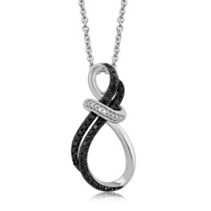 jewelili sterling silver treated black and natural white round diamonds infinity twist pendant necklace, 18” cable chain