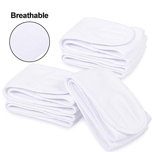 4 Counts Spa Facial Headband Whaline Head Wrap Terry Cloth Headband Stretch Towel with Magic Tape for Bath, Makeup and Sport, 3.5" Wide (White)