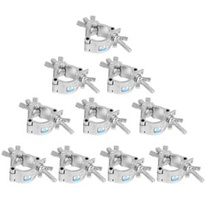 10 pack 1-1/2 inch od stage lighting clamp, single buckle quick lock truss mount hook fit for 1-1/2" -1-9/16" od pipe, heavy duty 165 lbs for dj par lighting spot lights moving head, aluminum 6061