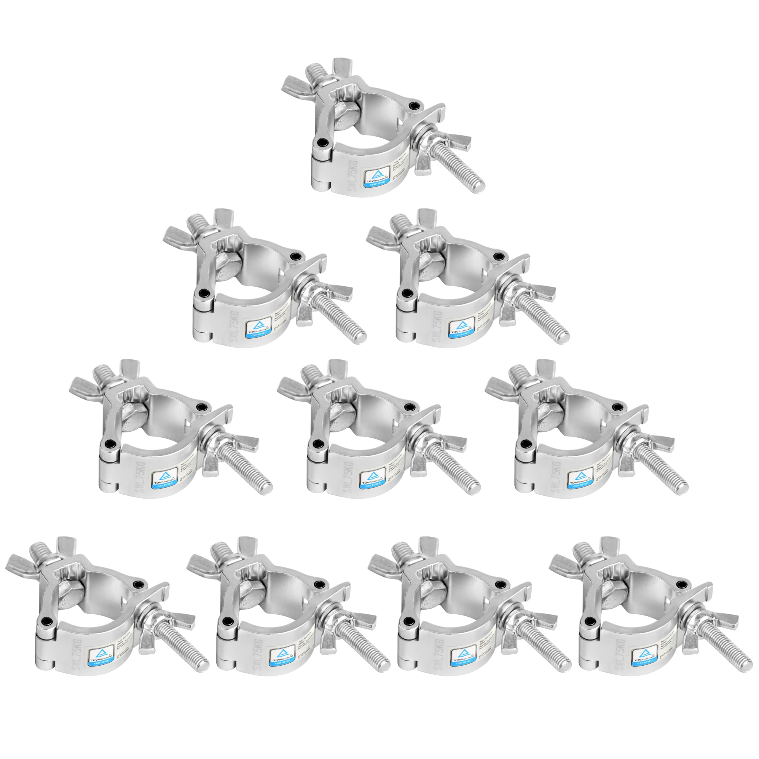 10 Pack 1-1/2 Inch OD Stage Lighting Clamp, Single Buckle Quick Lock Truss Mount Hook Fit for 1-1/2" -1-9/16" OD Pipe, Heavy Duty 165 Lbs for DJ Par Lighting Spot Lights Moving Head, Aluminum 6061