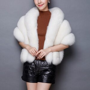 Caracilia Women Luxury Faux Fur Coat Jackets Wrap Cape Shawl for Wedding Party