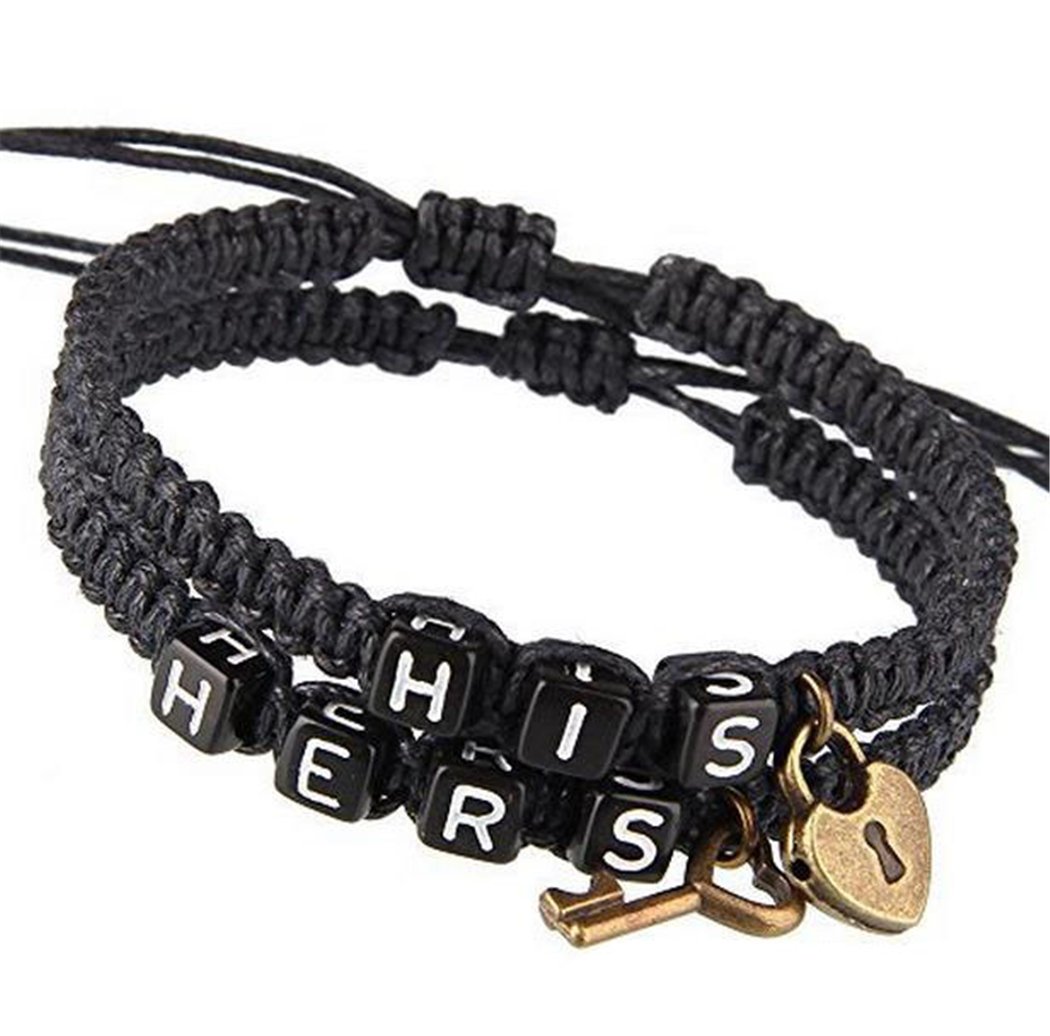 Kiokioa Couple Bracelets Key and Lock Braided Bracelet His and Hers Bracelets for Lover (Black)