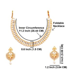 Efulgenz Pearl Indian Choker Indian Pearl Necklace Indian Faux Pearl Necklace Jewelry Set Cz Cubic Zirconia Beaded Choker Necklace Earrings Jewelry Set