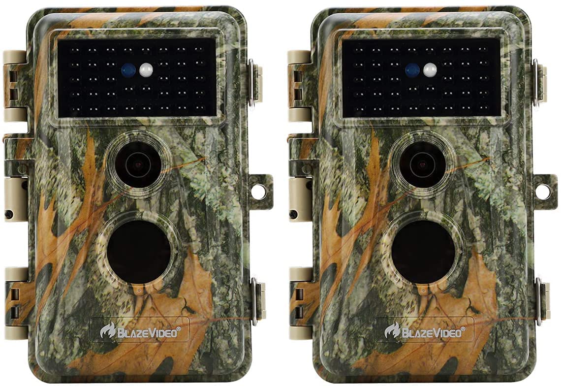 BLAZEVIDEO 2-Pack Game & Trail Camera 32MP 1296P MP4 Video No Glow Night Vision Motion Activated IP66 Waterproof 0.3 Trigger Speed for Hunting Wildlife & Home Surveillance