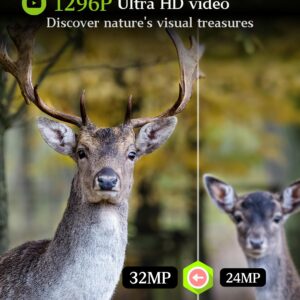 BLAZEVIDEO 2-Pack Game & Trail Camera 32MP 1296P MP4 Video No Glow Night Vision Motion Activated IP66 Waterproof 0.3 Trigger Speed for Hunting Wildlife & Home Surveillance