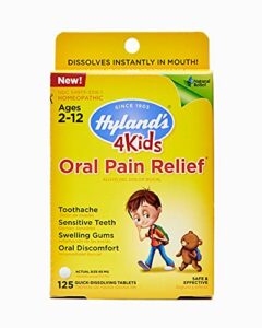 hyland's kids oral pain relief tablets, natural relief of toothache, swelling gums, and oral discomfort, 125 count