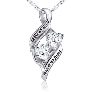 daochong 925 sterling silver always my sister forever my friend double love heart necklace, box chain 18"