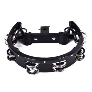 drum set tambourine with mounting eye bolt,hi hat tambourine(black,red) (8 double rows of jingles, black)