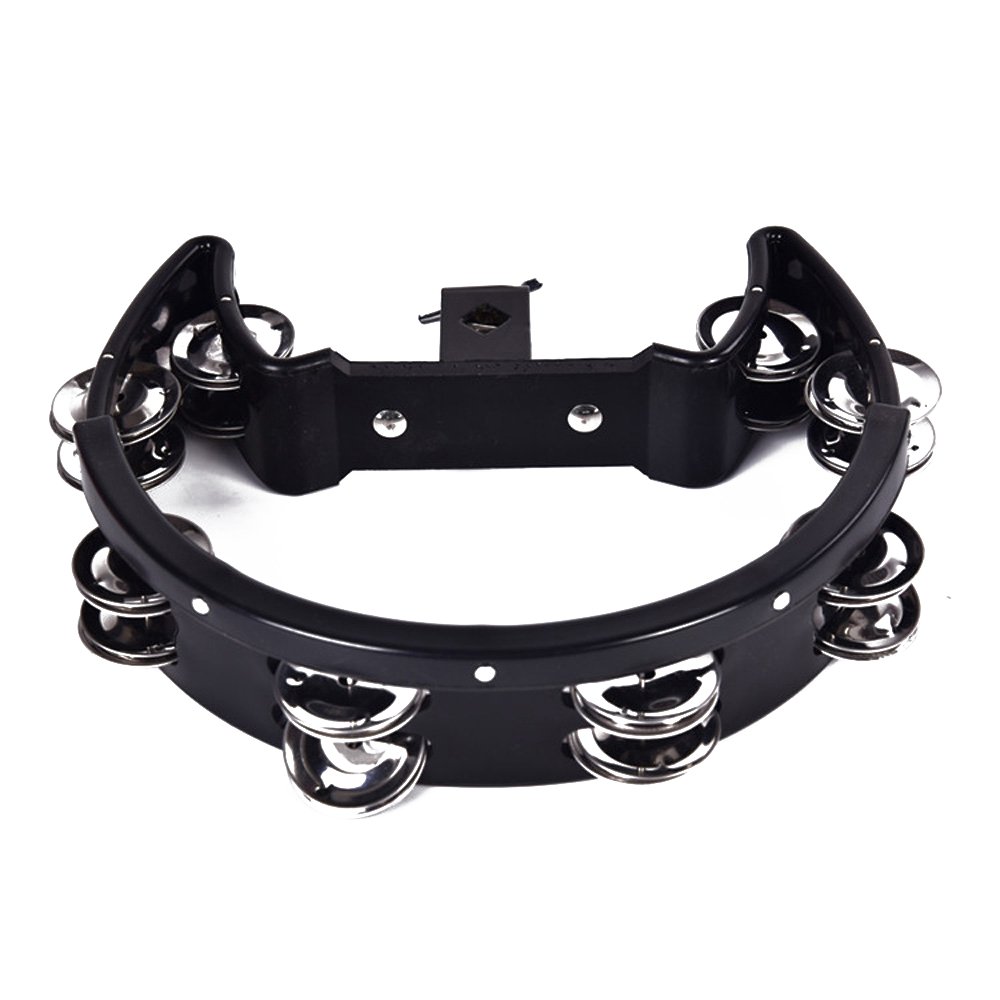 Drum Set Tambourine with Mounting Eye Bolt,Hi Hat tambourine(Black,Red) (8 double rows of jingles, Black)