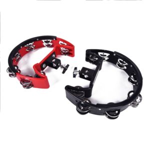 Drum Set Tambourine with Mounting Eye Bolt,Hi Hat tambourine(Black,Red) (8 double rows of jingles, Black)