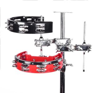 Drum Set Tambourine with Mounting Eye Bolt,Hi Hat tambourine(Black,Red) (8 double rows of jingles, Black)