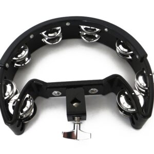 Drum Set Tambourine with Mounting Eye Bolt,Hi Hat tambourine(Black,Red) (8 double rows of jingles, Black)