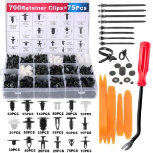 uolor 775 pcs car retainer clips & plastic fasteners kit with fastener remover, 19 most popular sizes auto push pin rivets set, bumper door trim panel clips assortment for gm ford toyota honda chrysle