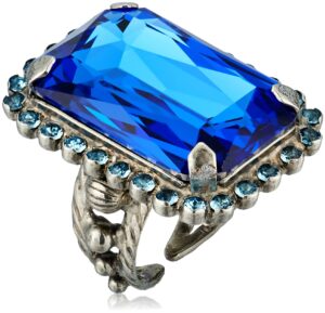 sorrelli crystal cocktail adjustable ring, antique silver-tone finish, ultramarine