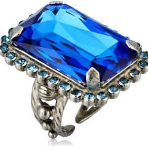 Sorrelli Crystal Cocktail Adjustable Ring, Antique Silver-Tone Finish, Ultramarine