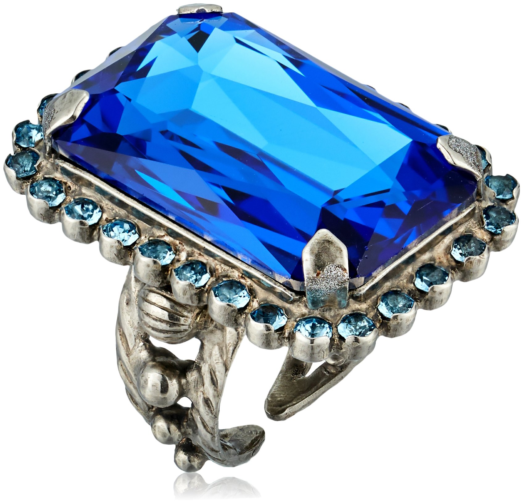 Sorrelli Crystal Cocktail Adjustable Ring, Antique Silver-Tone Finish, Ultramarine